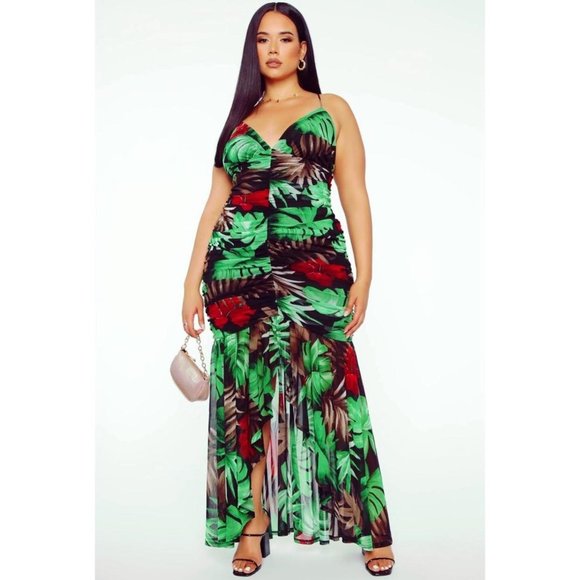 Fashion Nova | Dresses | Tropic Romance Ruched Maxi Dress By Fashion Nova | Poshmark